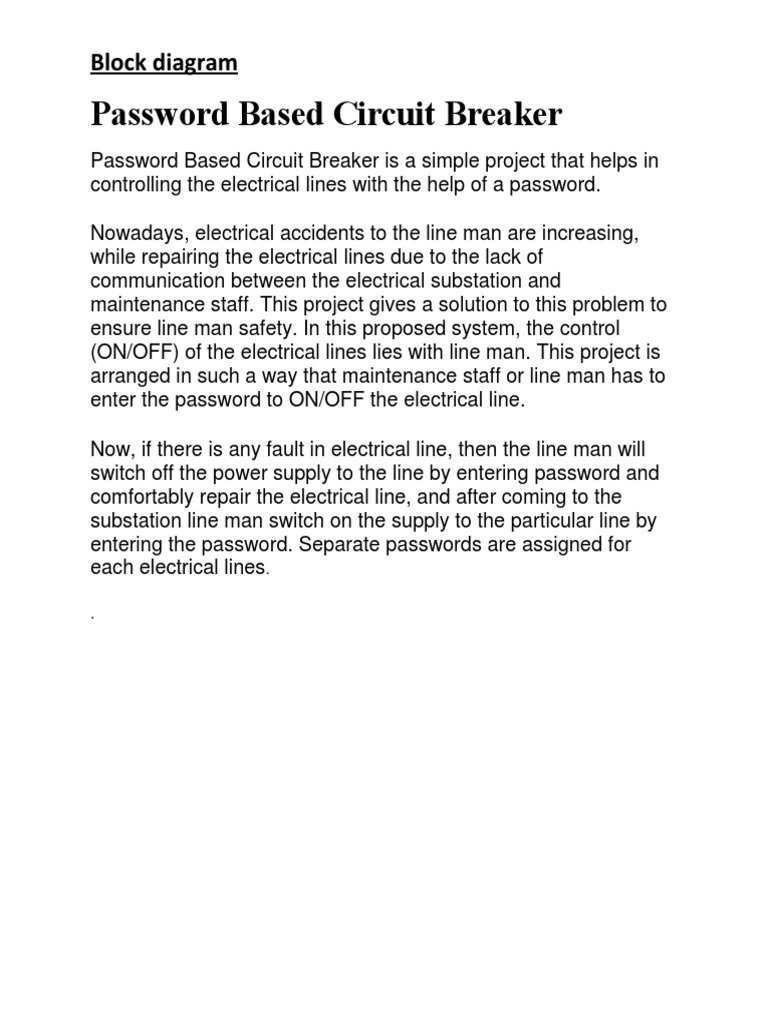 Password Based Circuit Breaker: Block Diagram | PDF | Science & Mathematics