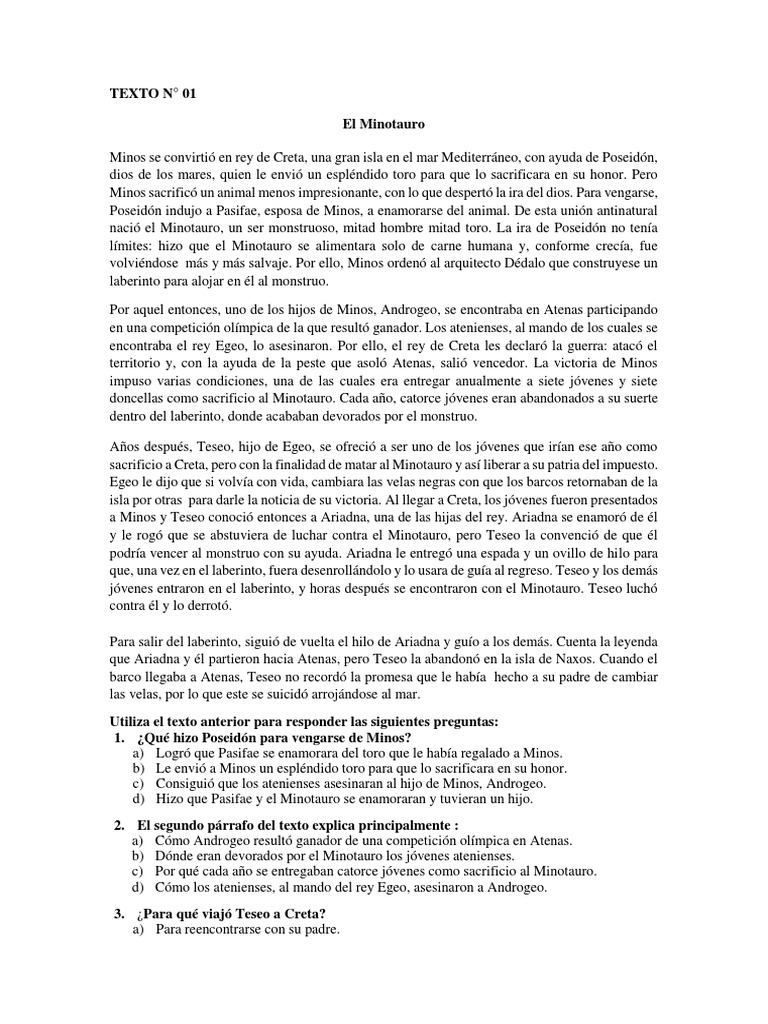 Examen de Concurso Carola | PDF | Minotauro | Teseo