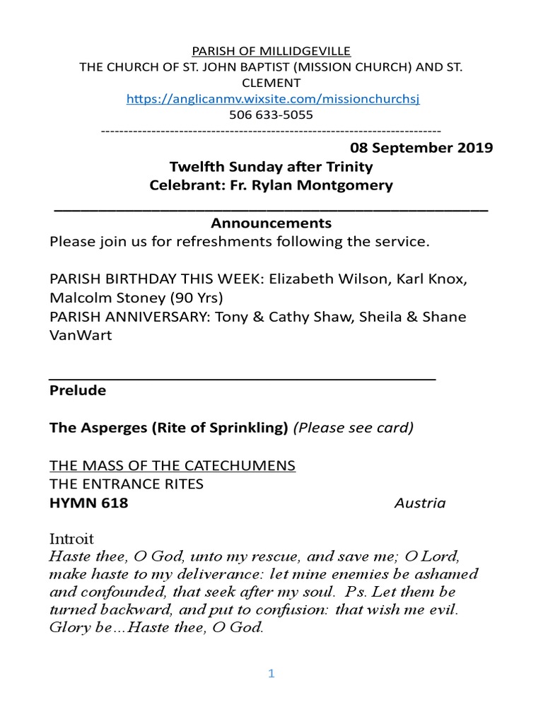 Trinity 12 2019 - Draft | PDF | Mass (Liturgy) | Mary, Mother Of Jesus