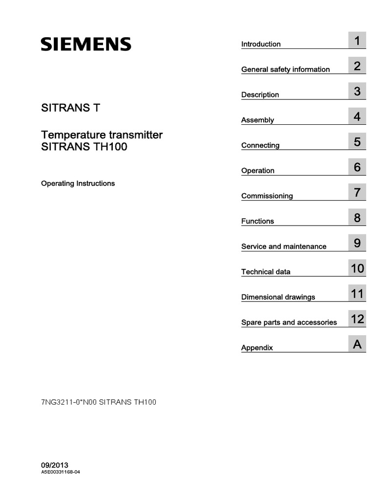 Sitrans T Temperature Transmitter Sitrans Th100 | PDF | Power Supply ...