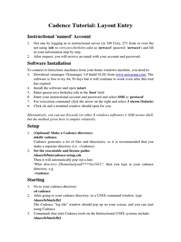 Cadence Tutorial: Layout Entry: Instructional 'Named' Account | PDF | Secure Shell | Library ...