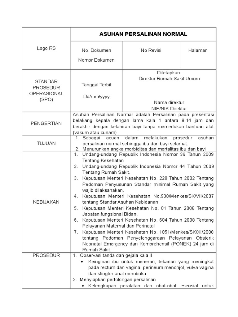 SPO Asuhan Persalinan Normal | PDF