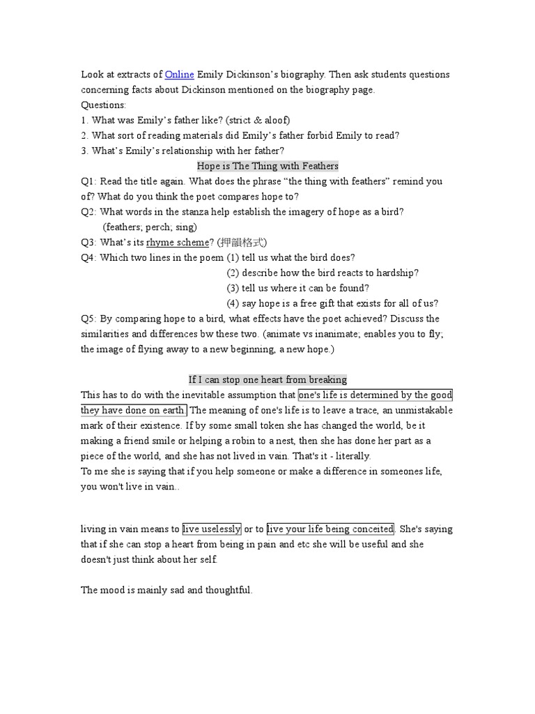 Hope Is The Thing With Feathers-Lesson Plan | PDF