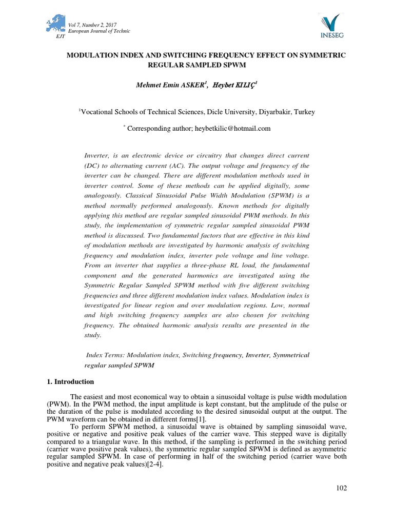 Modulation Index And Switching Frequency Effect On Symmetric Regular