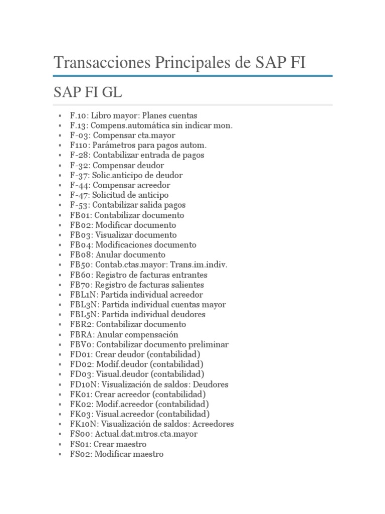 Transacciones Sap | PDF | Contabilidad | Servicios financieros