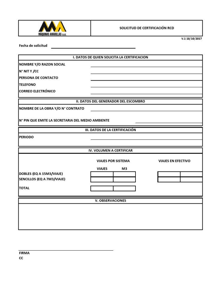 Formato Solicitud de Certificación RCD | PDF