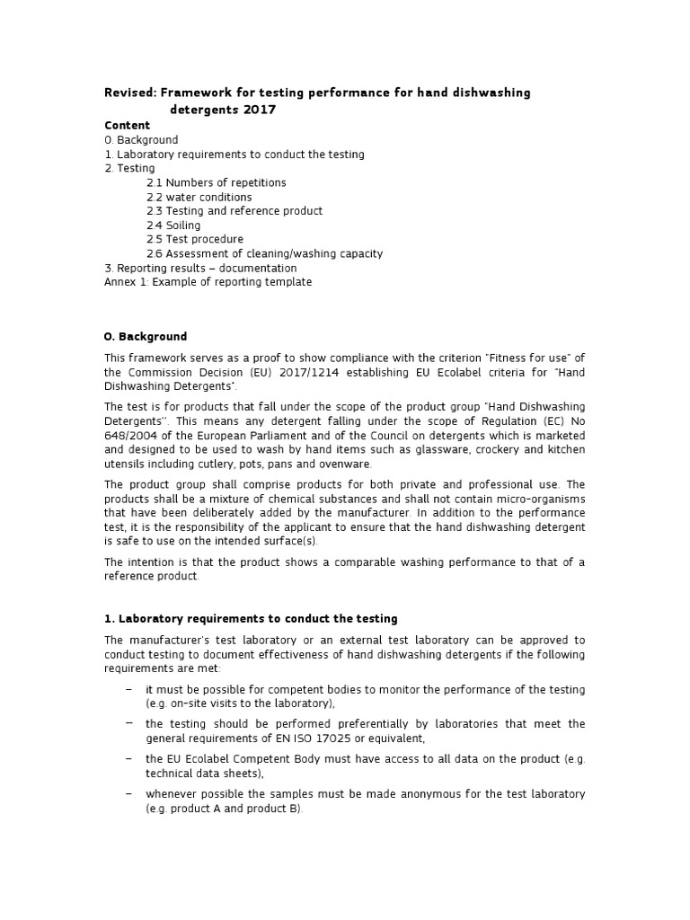 Revised framework hand dishwashing detergent performance testing | PDF ...