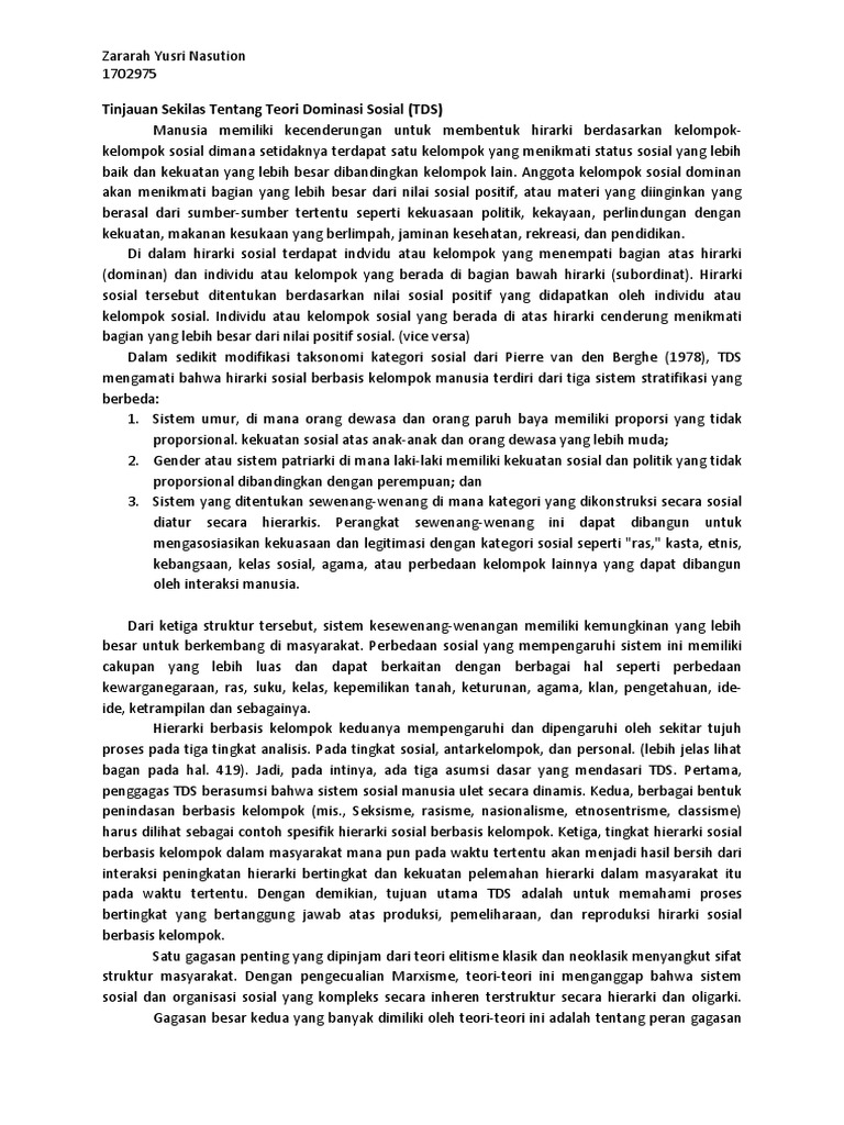 Tinjauan Sekilas Tentang Teori Dominasi Sosial | PDF