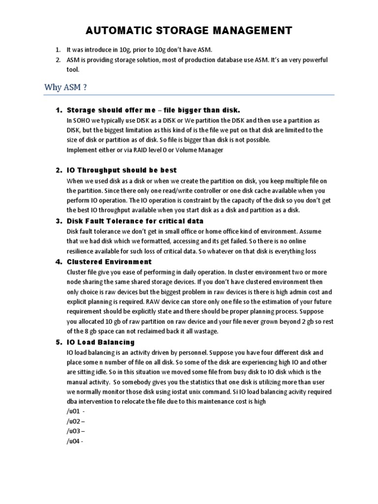 Automatic Storage Management: Why ASM ? | PDF | Computer File | Disk Storage