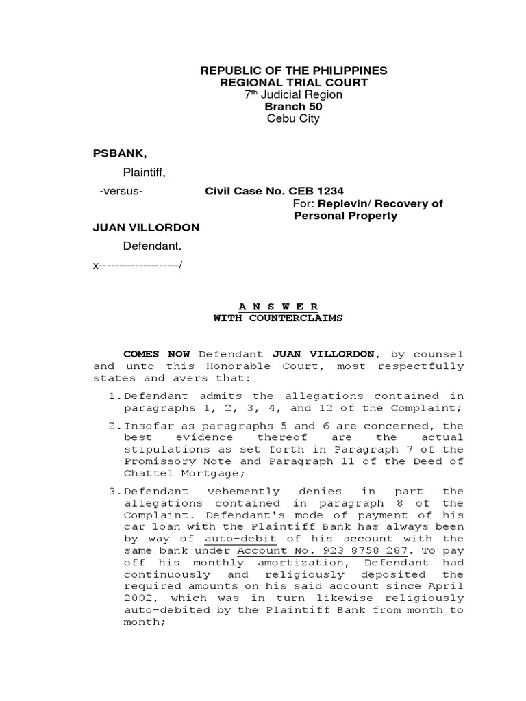 Republic of The Philippines Regional Trial Court Branch 50 | PDF ...