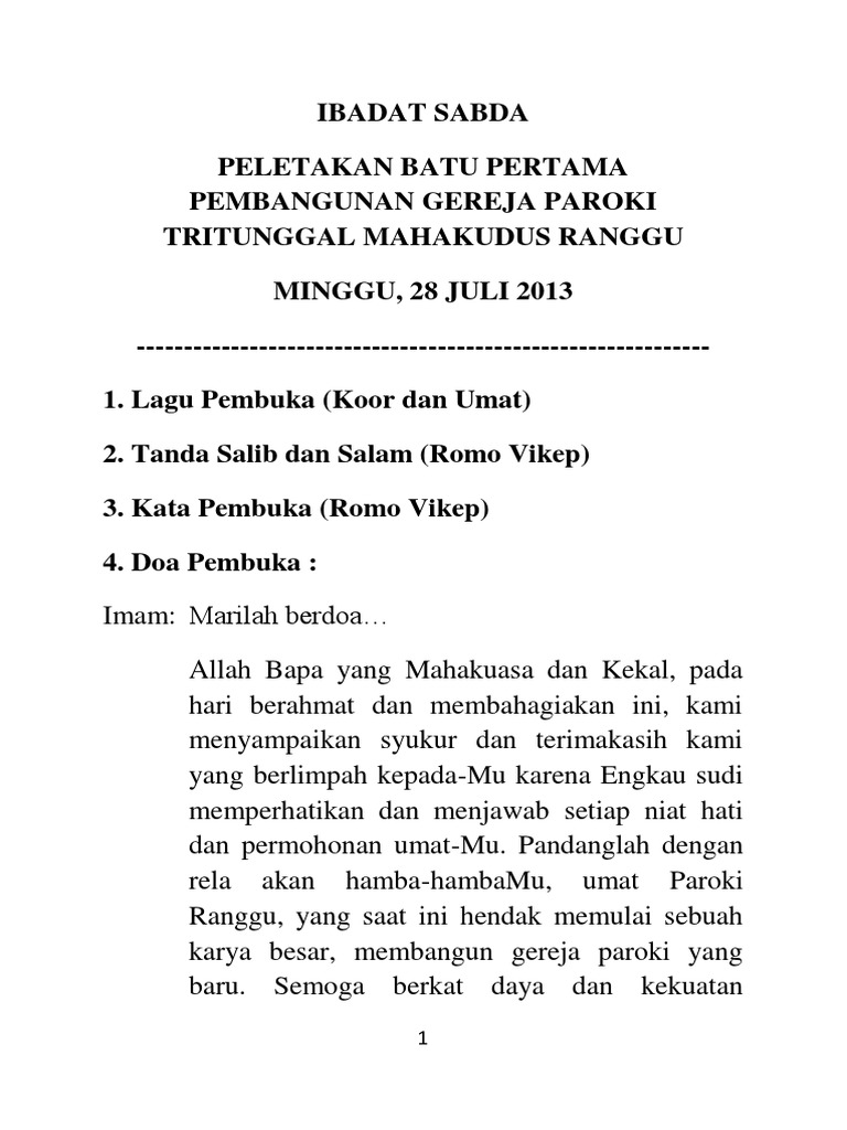 Ibadat Sabda Peletakan Batu Pertama Gereja | PDF