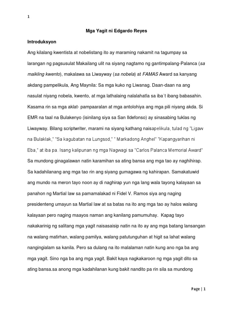 Mga Yagit Ni Edgardo Reyes | PDF