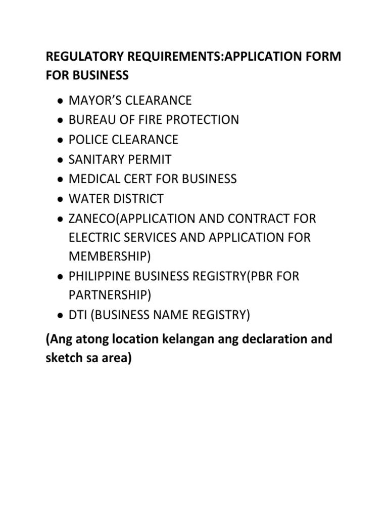 Regulatory Requirements:Application Form For Business | PDF