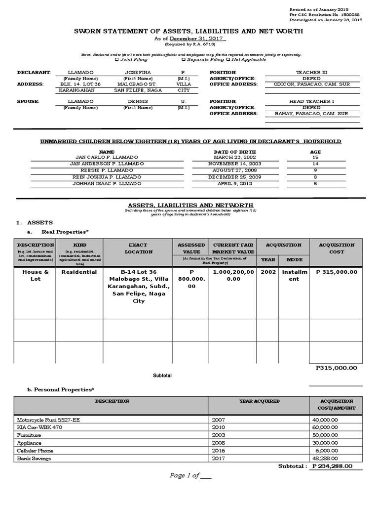 2015 Saln Form-From CSC | Download Free PDF | Identity Document | Economies