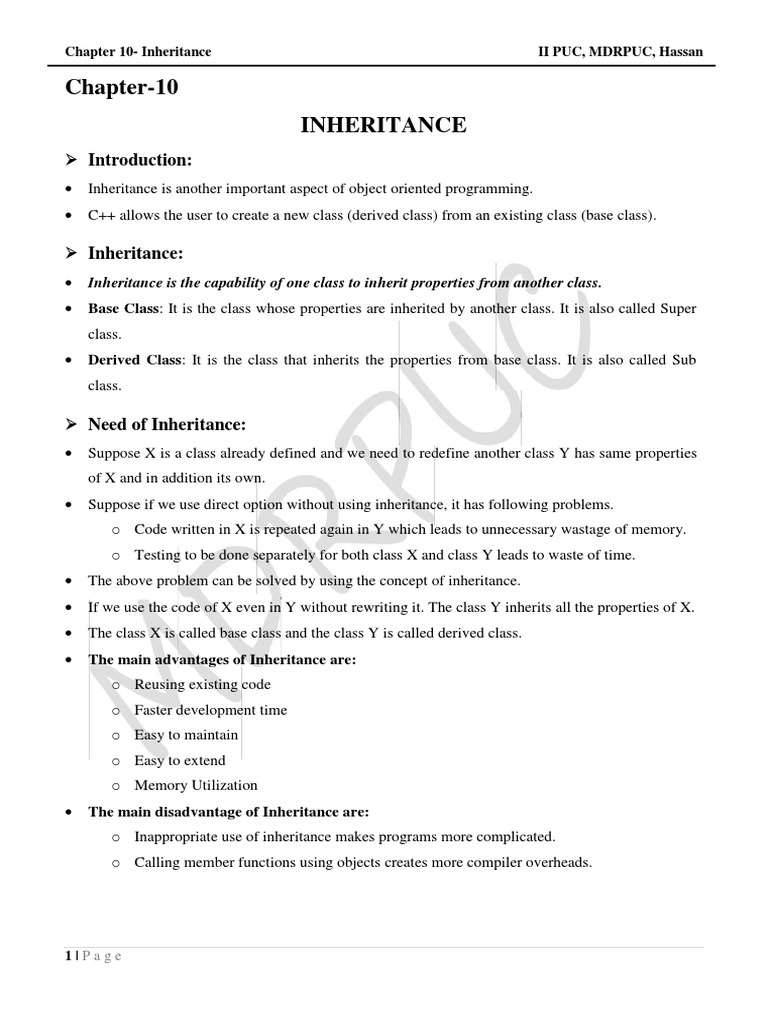 Chapter 10 Inheritance Pdf Pdf Inheritance Object Oriented Programming Class Computer
