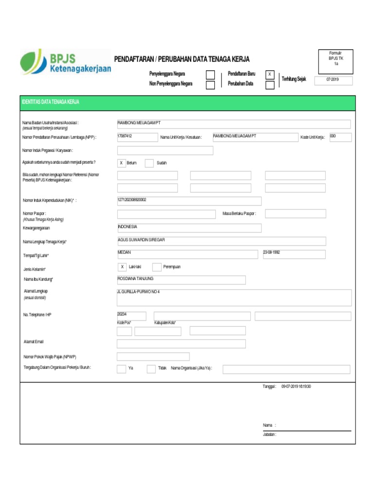 Form BPJS Penambahan TK | PDF