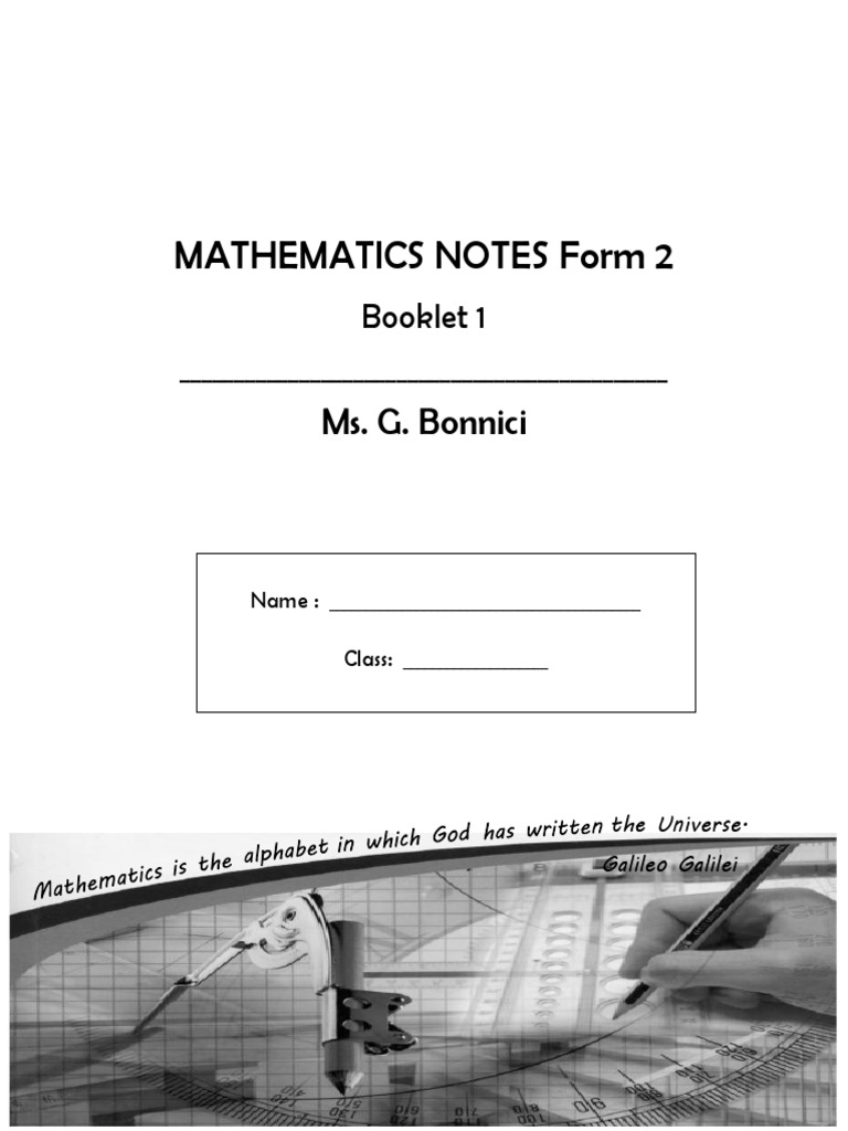 Mathematics Notes Form 2: Ms. G. Bonnici | PDF | Algebra | Area