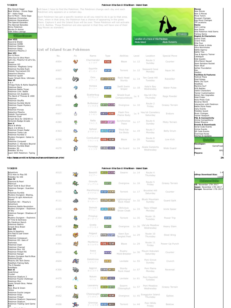 Pokémon Ultra Sun & Ultra Moon - Island Scan | PDF | Pokémon | Video ...