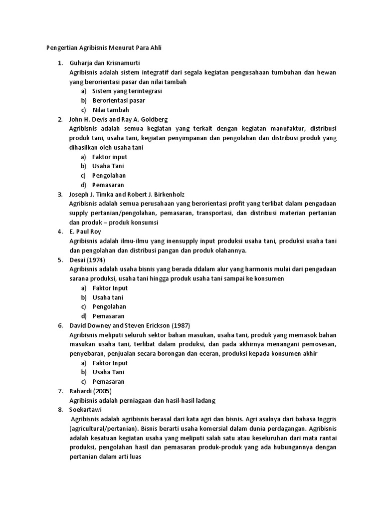 Pengertian Agribisnis Menurut para Ahli | PDF