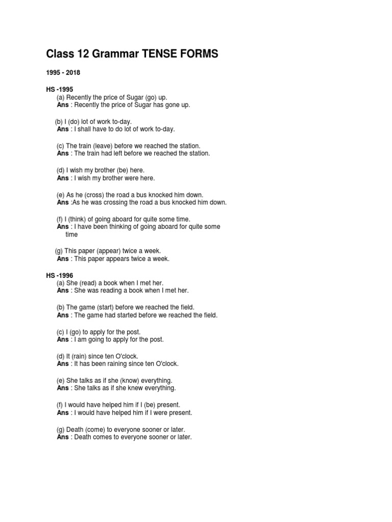 Class 12 Grammar Tense Forms | PDF