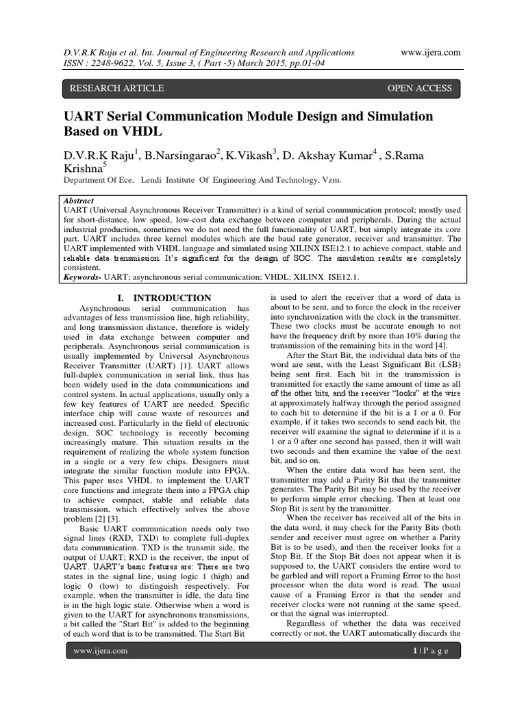 5.UART Serial Communication Module Design and Simulation | PDF | Data ...