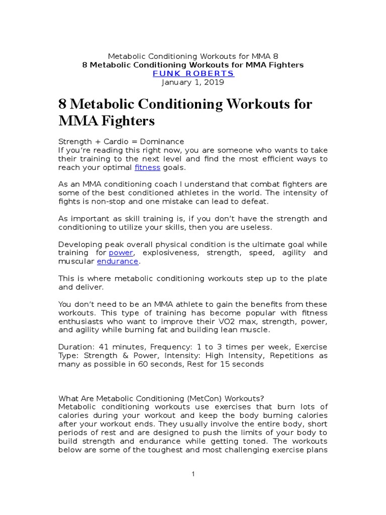 8 Metabolic Conditioning Workouts For MMA Fighters | PDF | Kettlebell ...