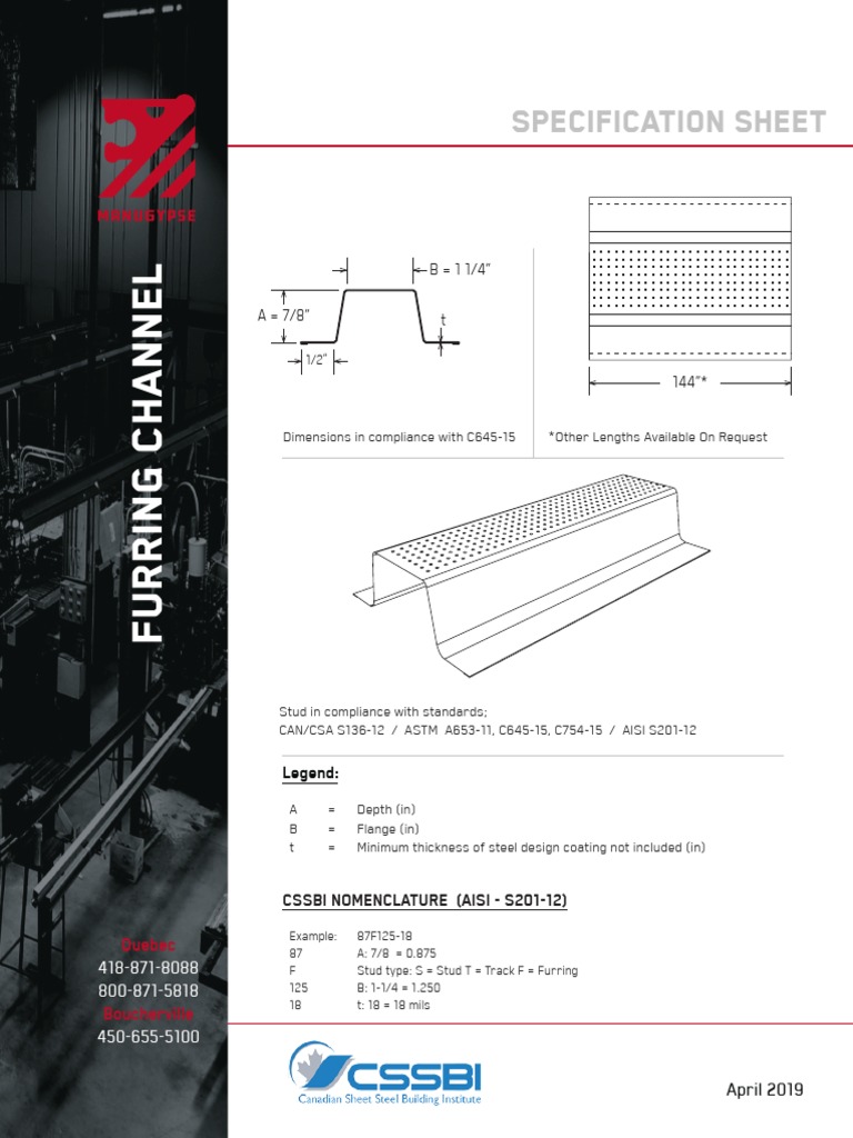 Furring Channel Spec Sheet | PDF | Industrial Processes | Materials