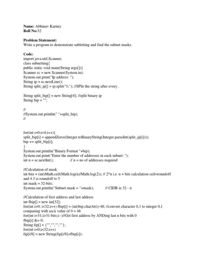 Name: Abhinav Karney Roll No:32 Problem Statement | PDF | Integer (Computer Science) | Ip Address