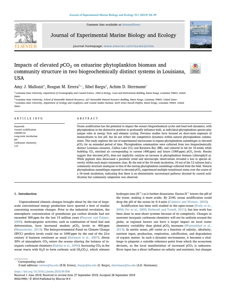 Journal of Experimental Marine Biology and Ecology: Sciencedirect | PDF ...