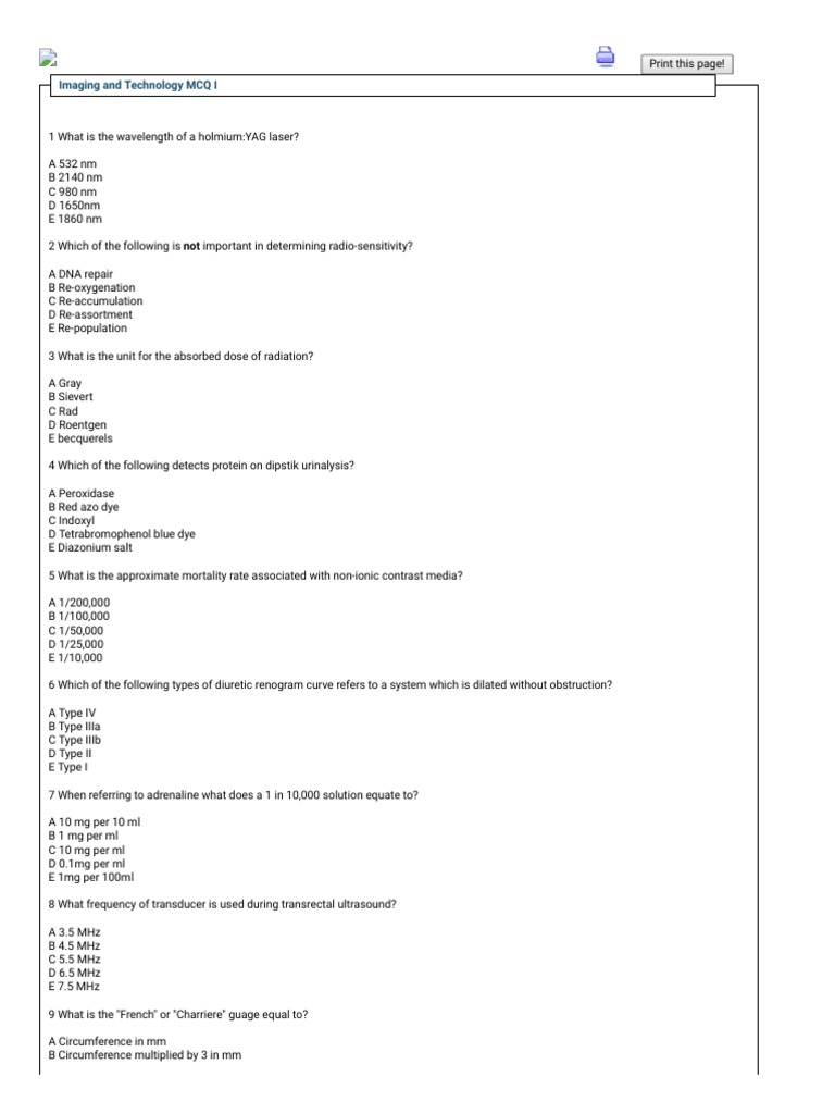 Frcs Urology Mcqs 1 | PDF | Renal Function | Kidney