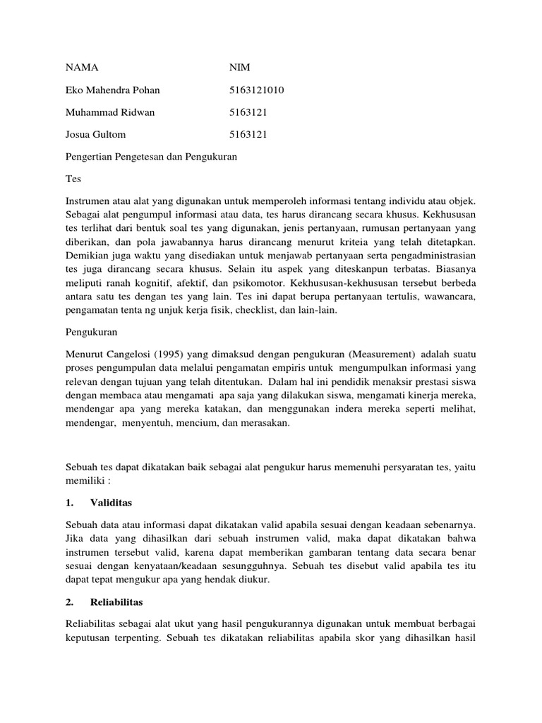 Pengertian Pengetesan Dan Pengukuran | PDF