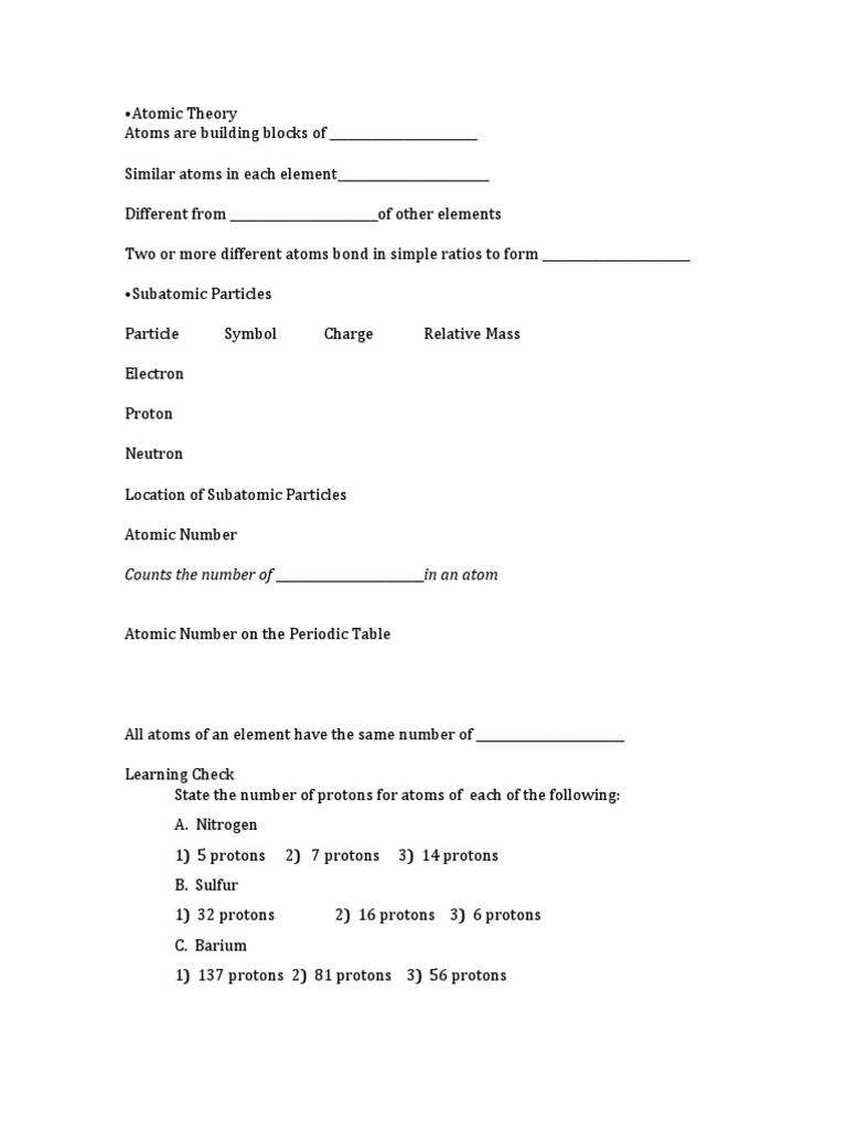 Atomic Theory Notes | PDF | Proton | Atoms
