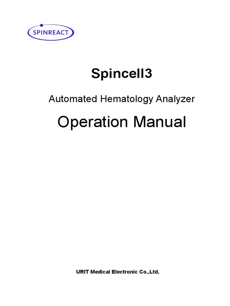 Manual de Usuario Analizador Hematológico Speanrect Spincell 3 (Inglés) | PDF | Red Blood Cell ...