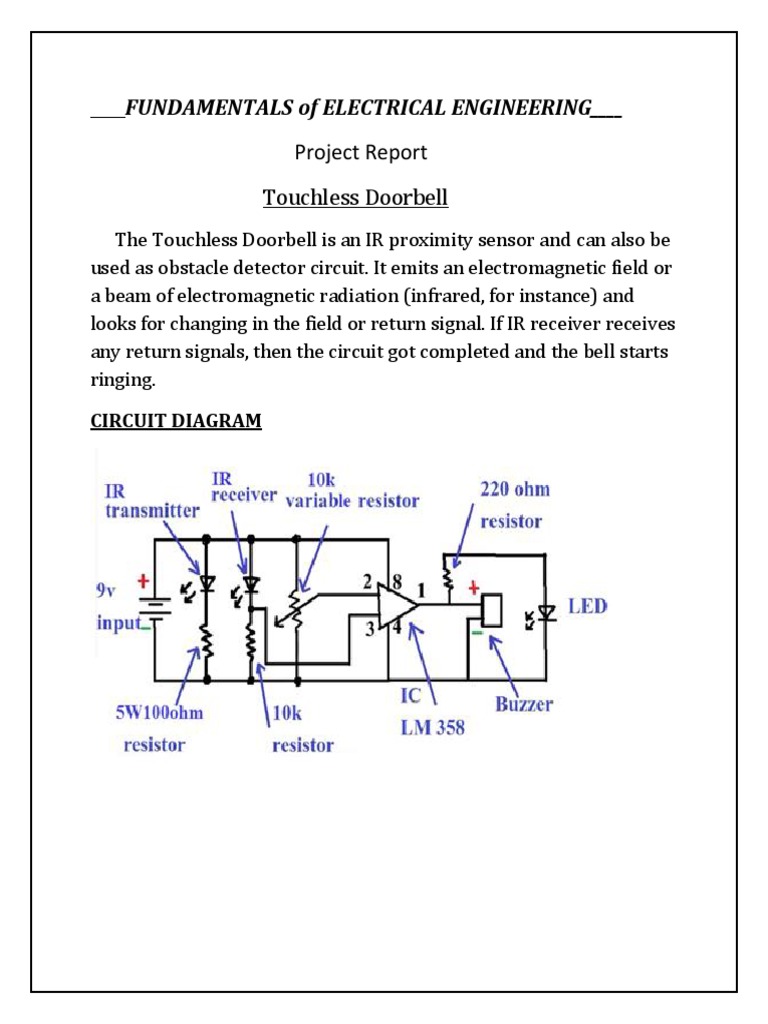 Fundamentals of Electrical Engineering - : Project Report Touchless Doorbell | PDF