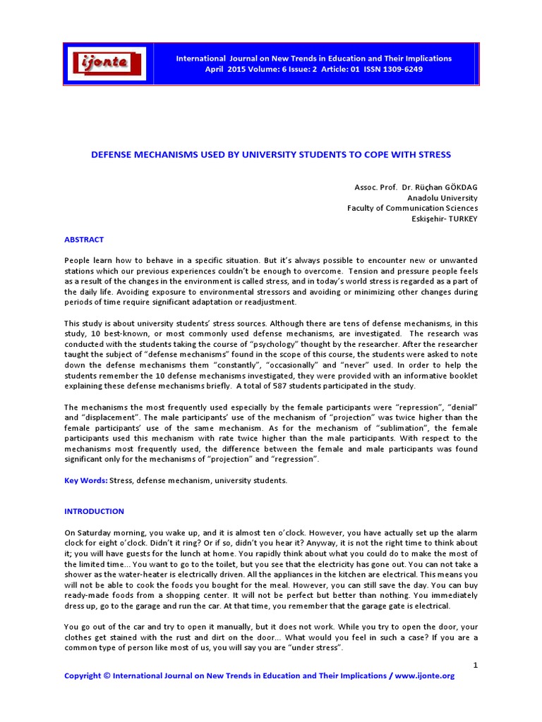 Defense Mechanisms Used by University Students To Cope With Stress ...