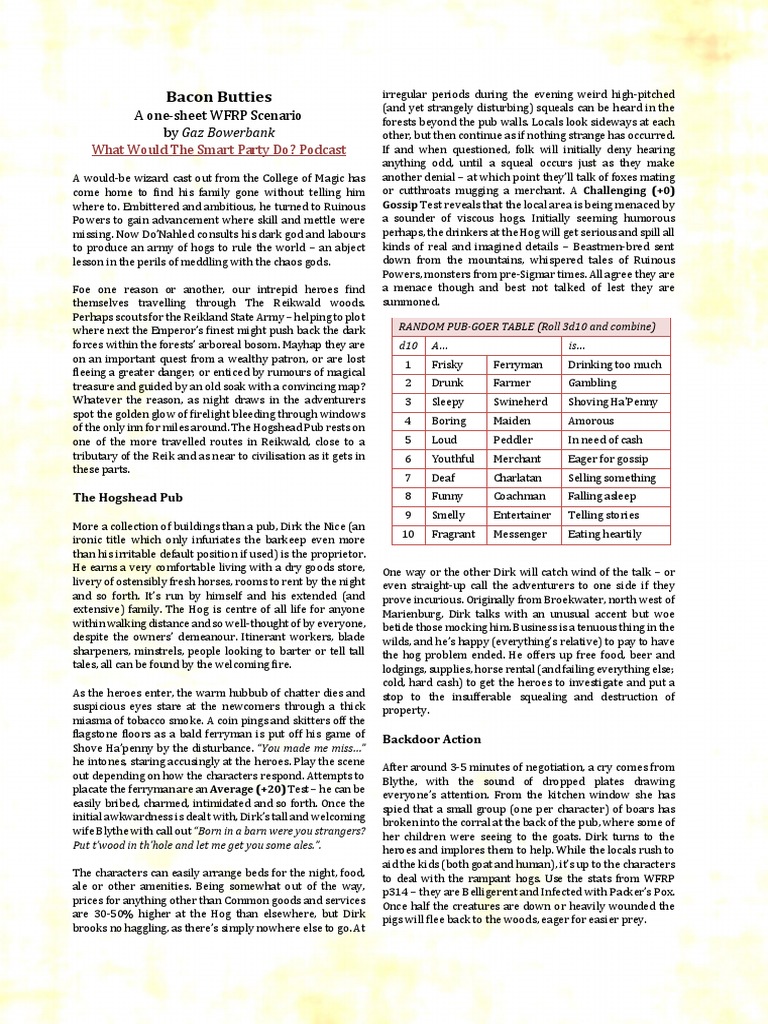 Bacon Butties: A One-Sheet WFRP Scenario by Gaz Bowerbank | PDF ...