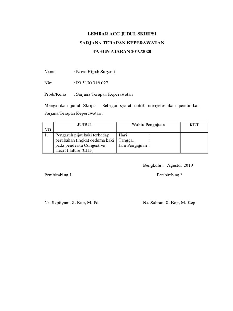Lembar Acc Judul Skripsi-1 | PDF | Kesehatan Holistik | Sains & Matematika