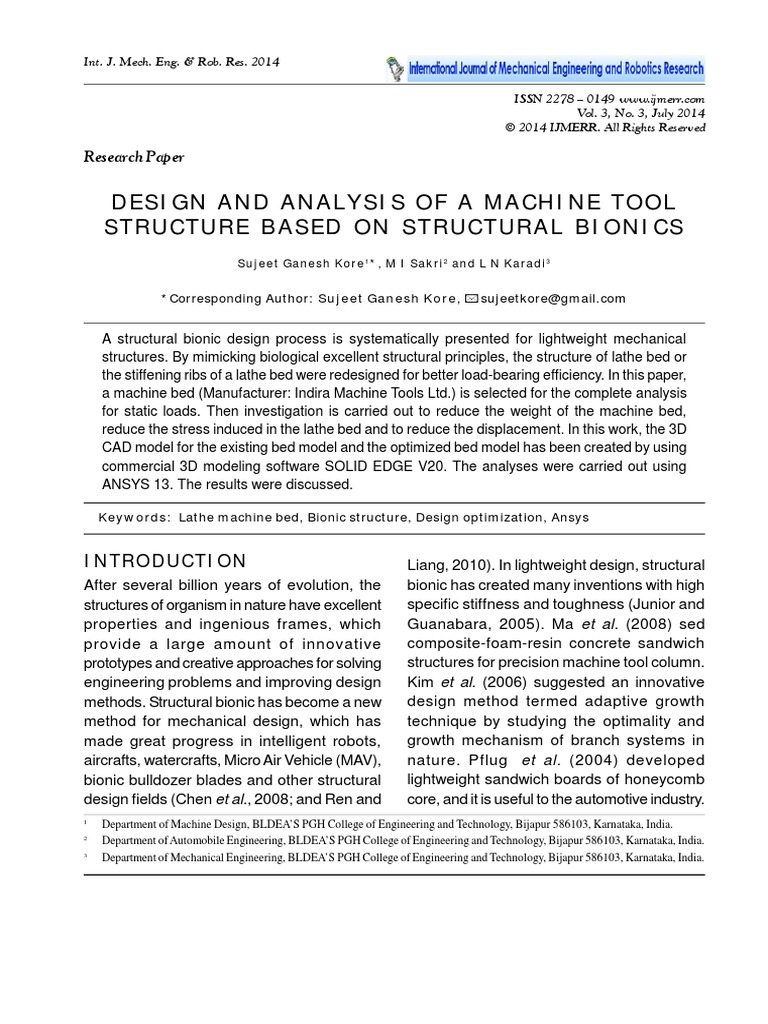 Design and Analysis of A Machine Tool Structure Based On Structural Bionics | PDF | Design ...