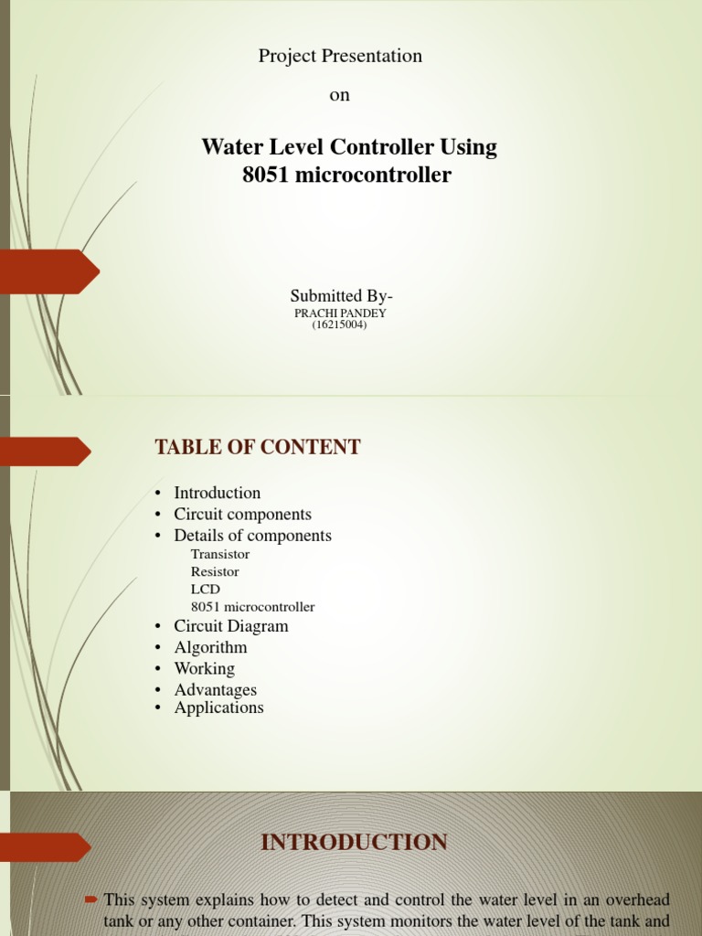 Water Level Controller Using 8051 Microcontroller: Project Presentation On | PDF | Resistor ...
