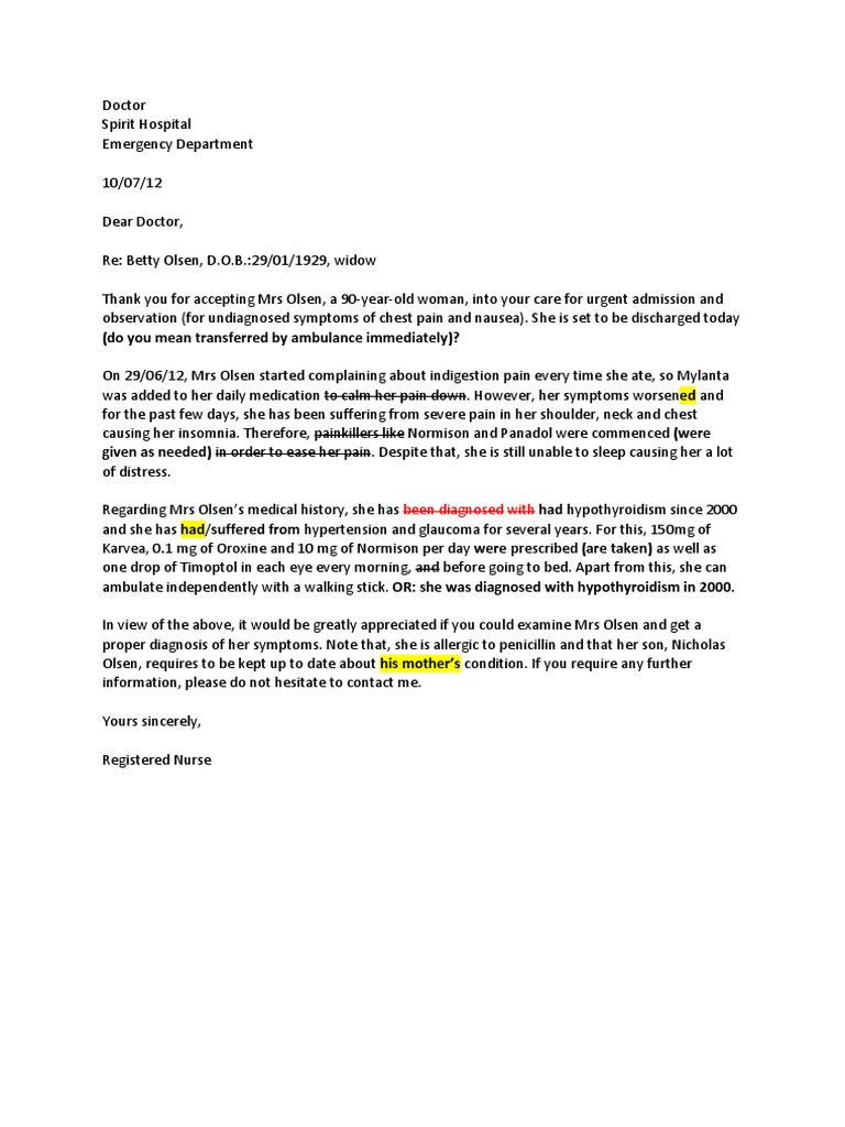 Mrs Olsen Oet Letter Oana Corrected | PDF