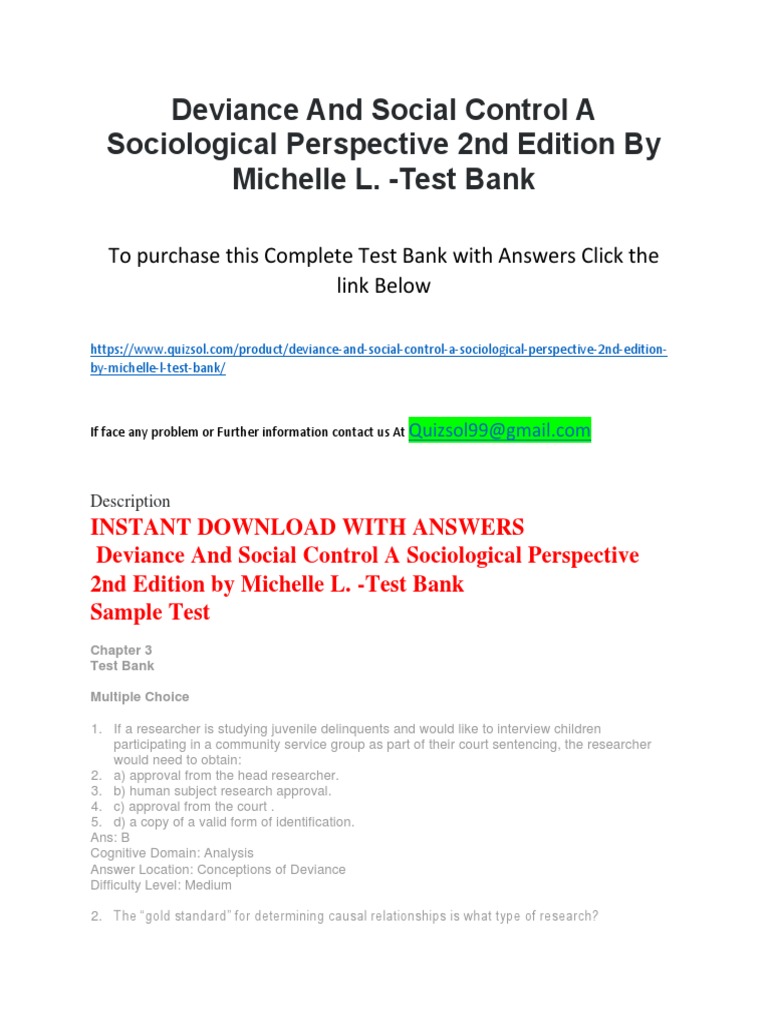 Deviance and Social Control A Sociological Perspective 2nd Edition by ...