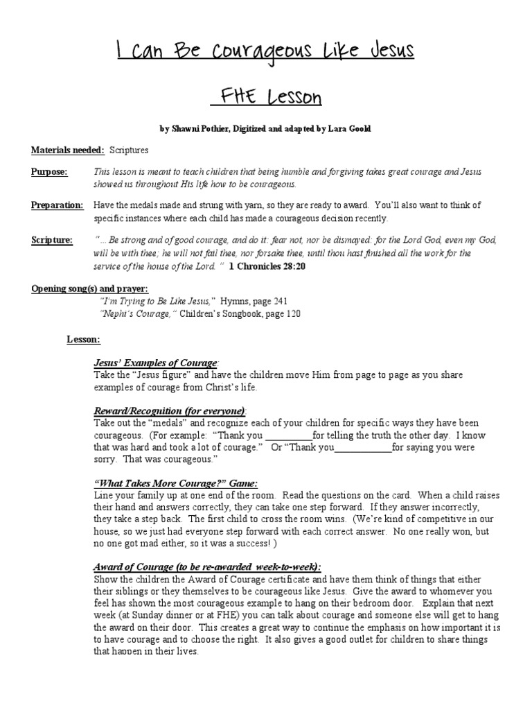 I Can Be Courageous Like Jesus FHE Lesson | PDF | Jesus
