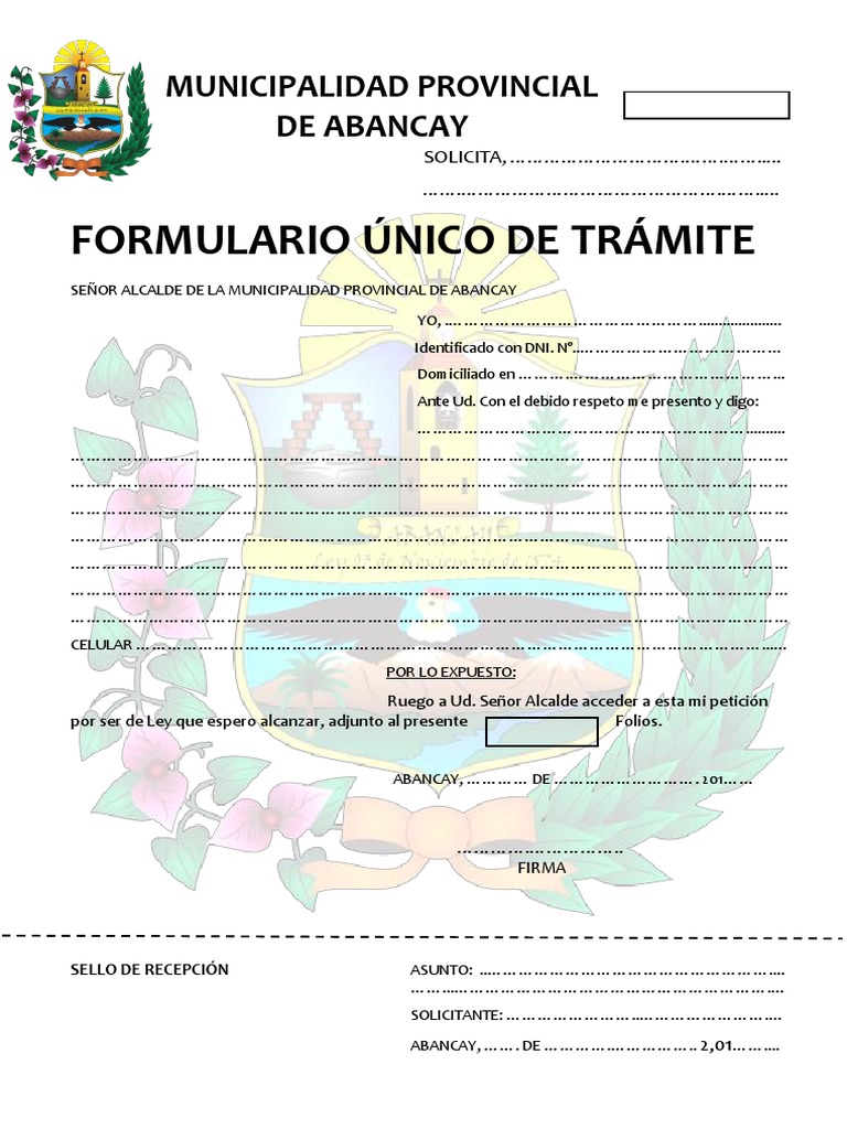 Formulario Único de Trámite: Municipalidad Provincial de Abancay | PDF