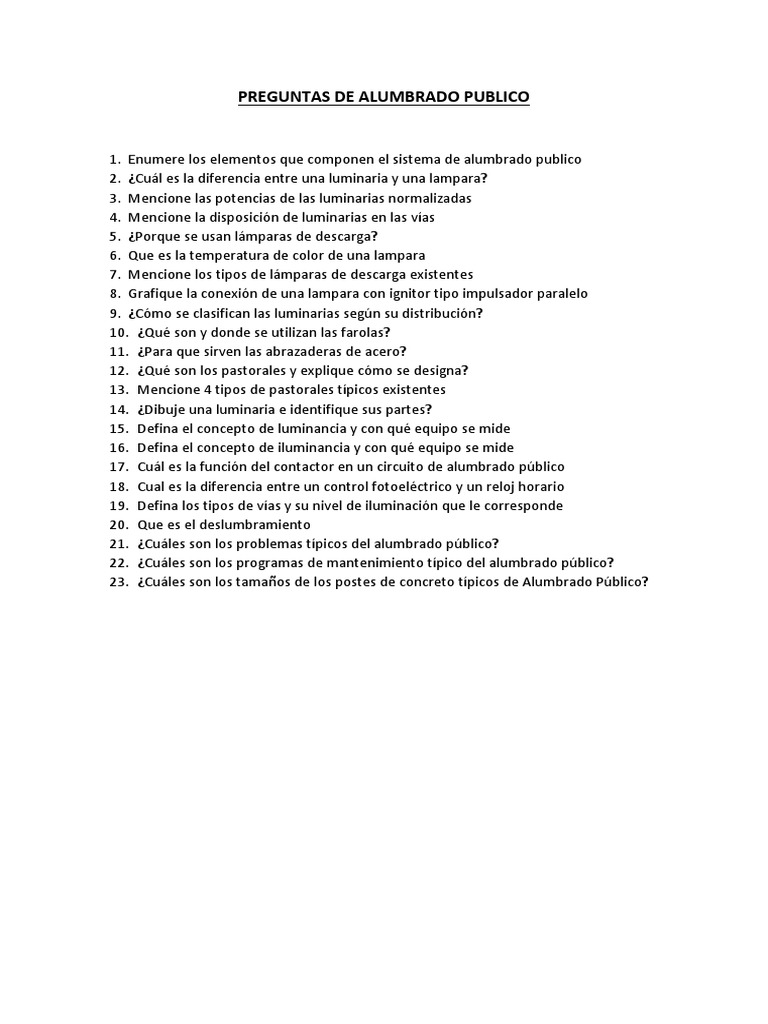 Preguntas de Alumbrado Publico-1 | PDF