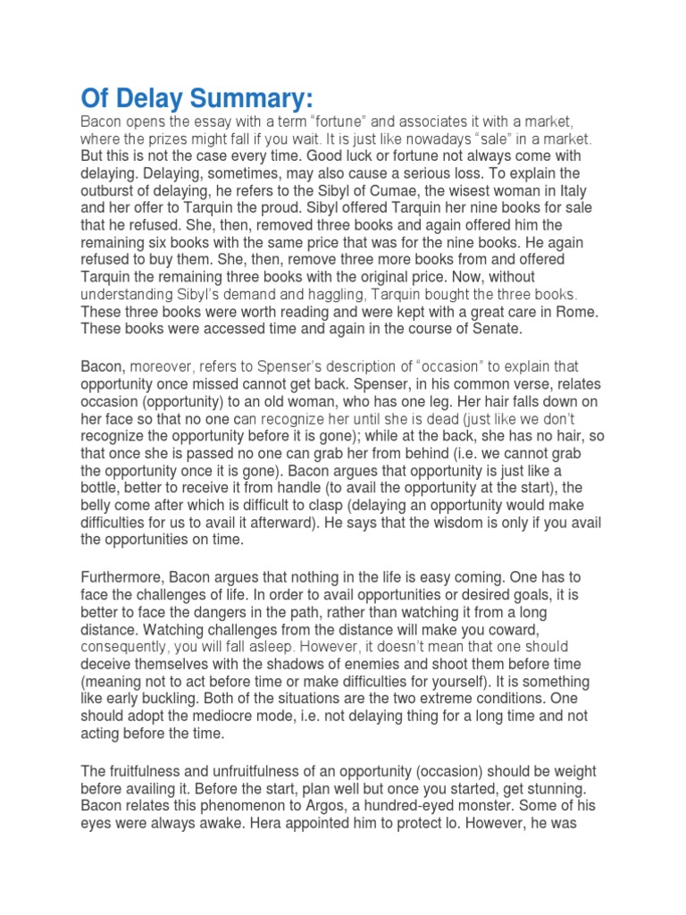 Of Delays | PDF | Francis Bacon | Essays