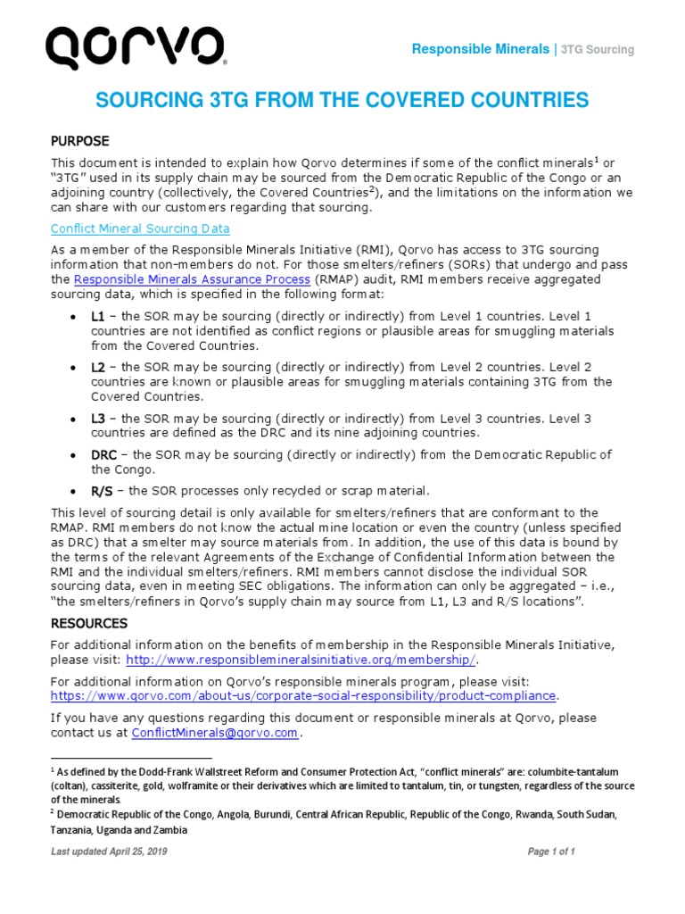 Sourcing 3Tg From The Covered Countries: Purpose | PDF | Business