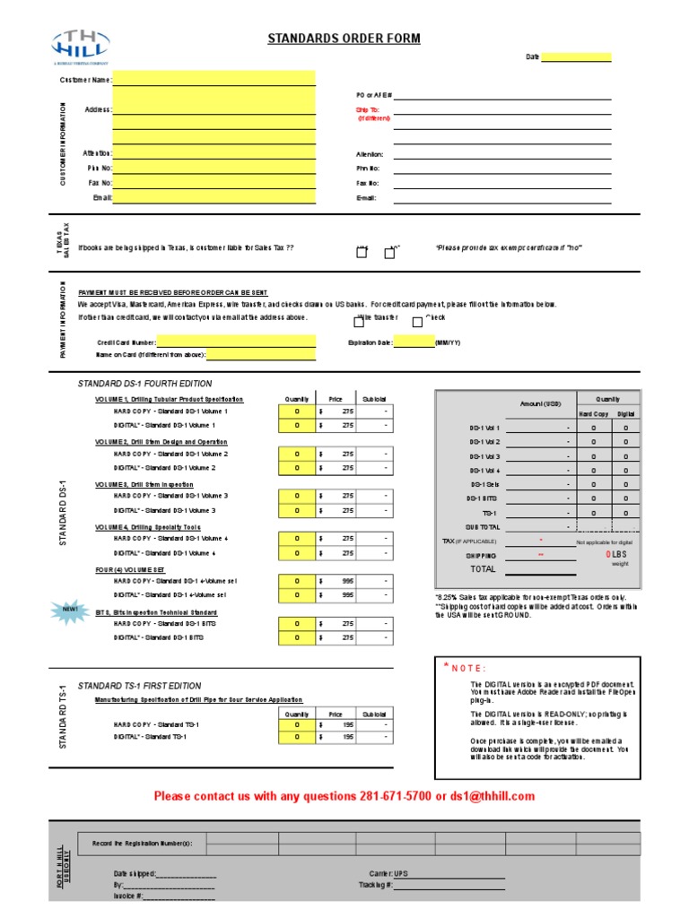 Standards Order Form: Standard Ds-1 Fourth Edition | PDF | Credit Card ...