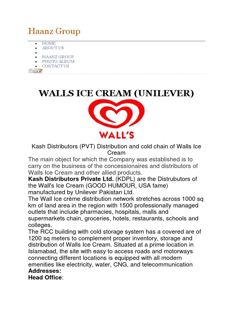 Walls Ice Cream (Unilever) : Haanz Group | PDF | Technology & Engineering