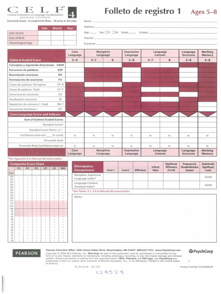 CELF 4 Spanish - Protocolo de respuestas 5 a 8 años