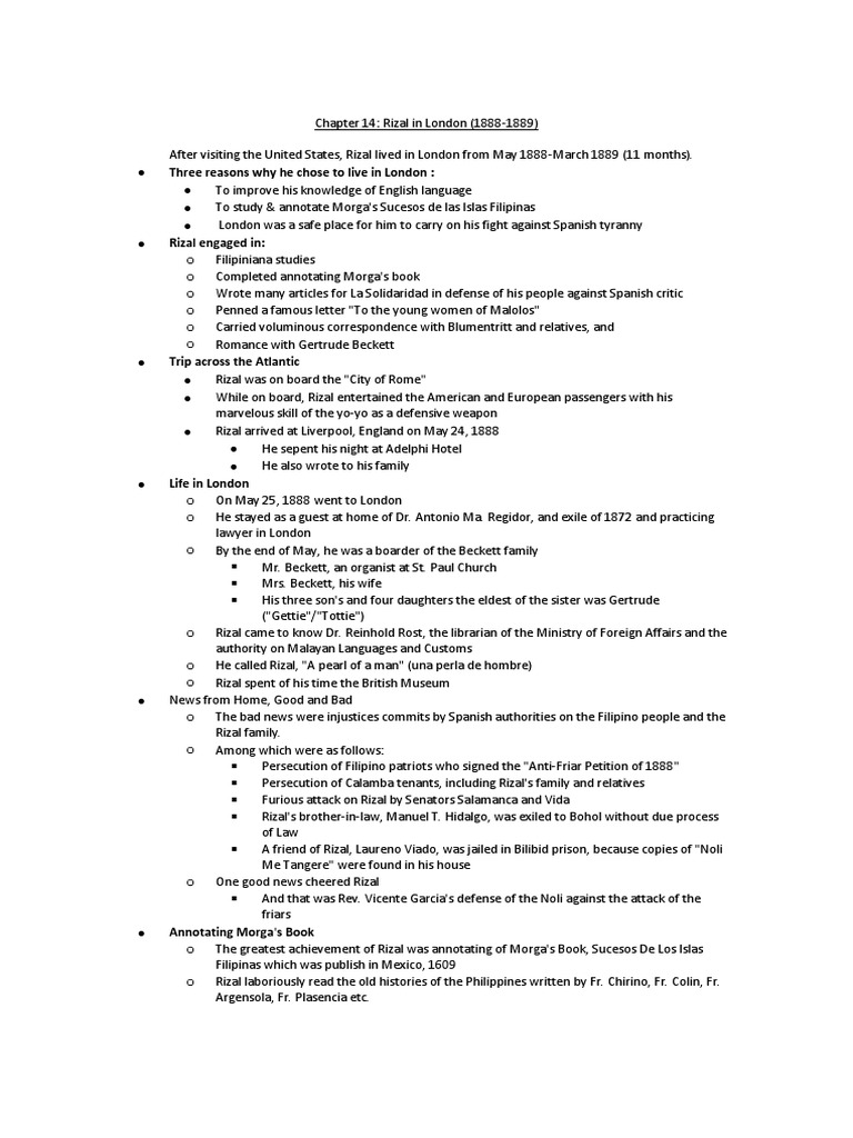Rizal Summary Chapter 14-16 | PDF | Philippines | Tagalog Language